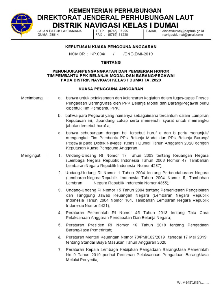 Penunjukan Tim Pembantu PPK Dumai 2020 | PDF