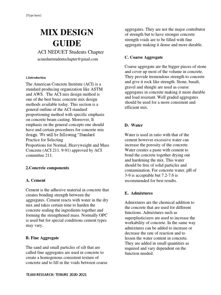 Aci Mix Design | PDF | Concrete | Cement