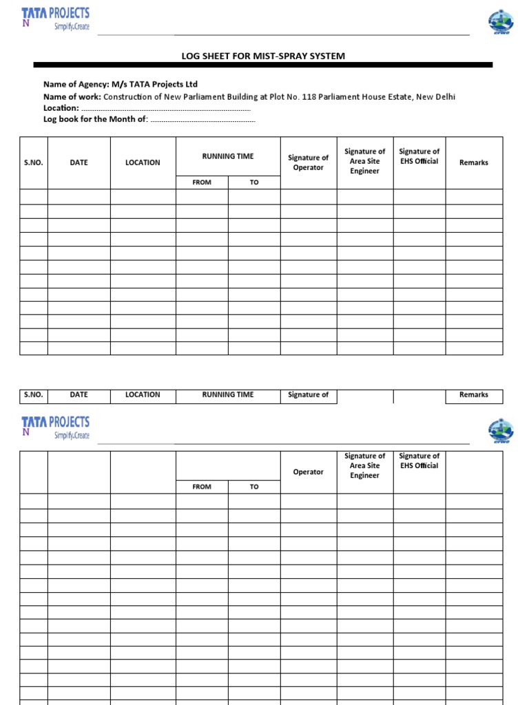 Mist-Spray System Log Book | PDF