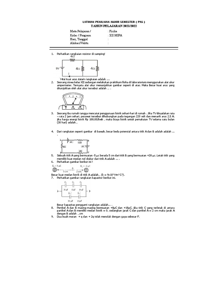 Soal Latihan Fis XII 2021 | PDF