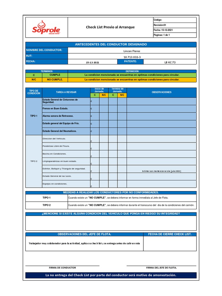 Seguimiento Check List Previo Al Arranque | PDF | Tecnología de ...
