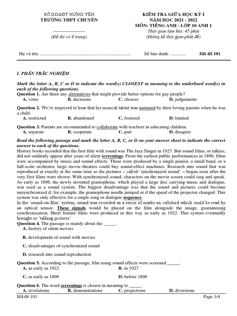 Tiếng Anh 10 ANH 1 | PDF | Breathing | Phonograph
