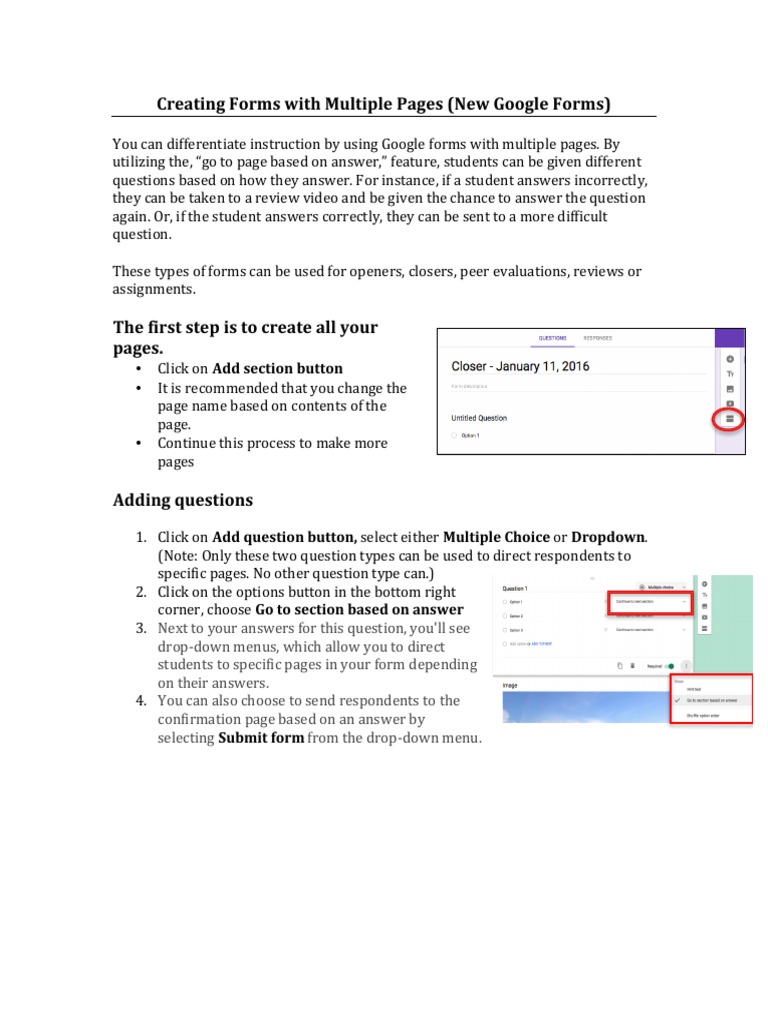 Creating Forms With Multiple Pages (New Google Forms) : Submit Form ...