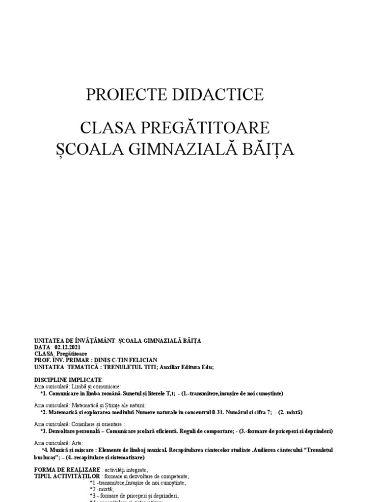 0 Proiecte Didactice | PDF