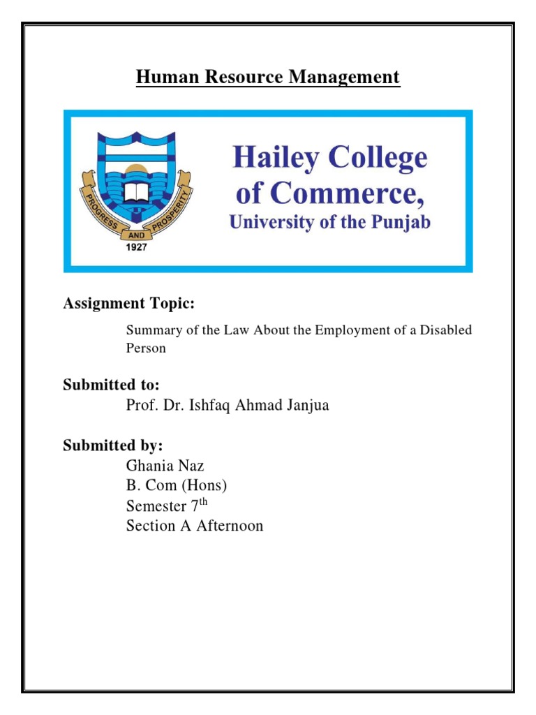 Human Resource Management: Assignment Topic | PDF | Employment | Disability