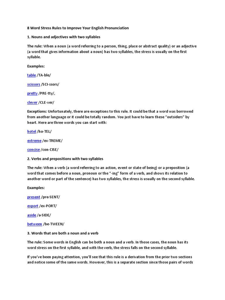 Word Stress Rules | PDF | Noun | Word