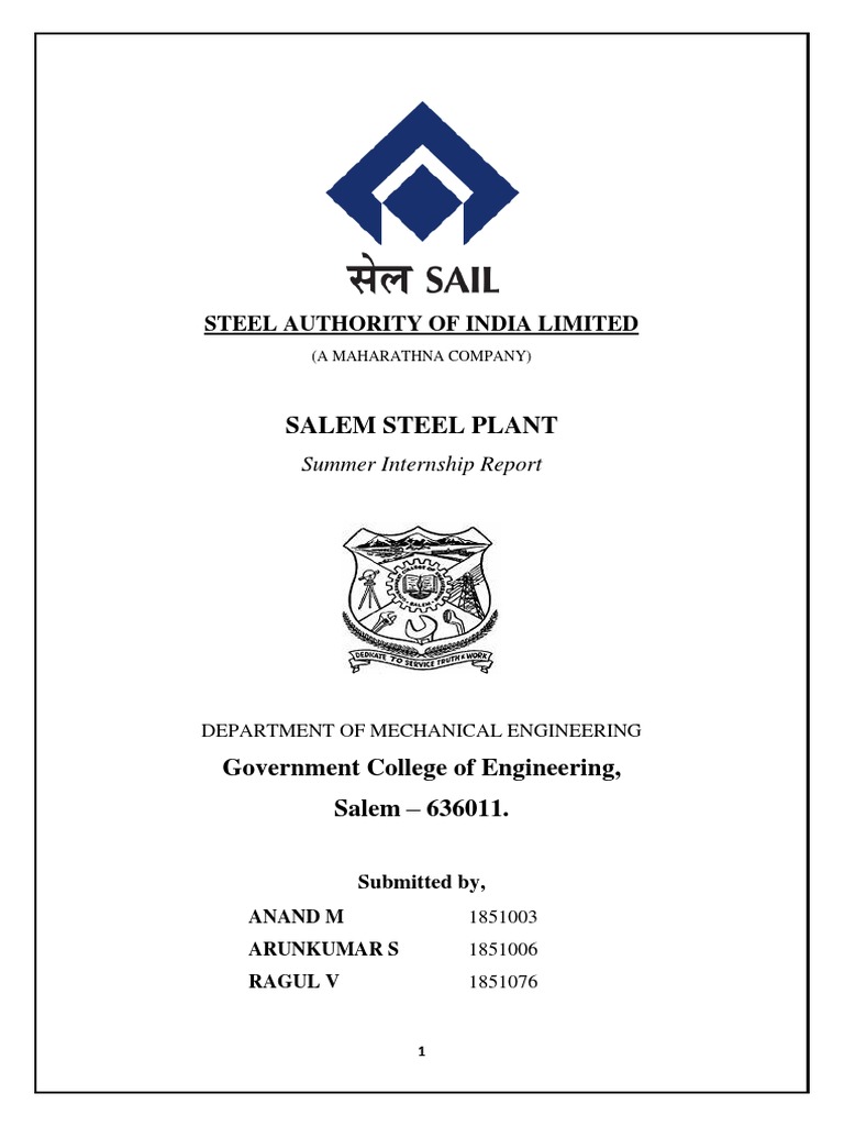 Salem Steel Plant: Steel Authority of India Limited | PDF | Rolling ...