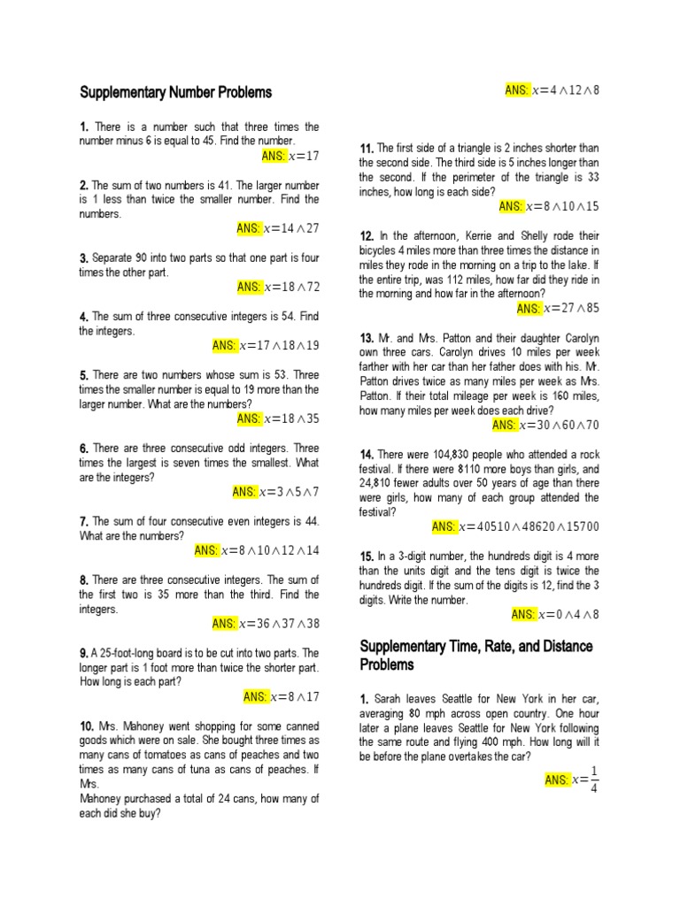 Supplementary Problems (Word Problem) | PDF | Rectangle | Length