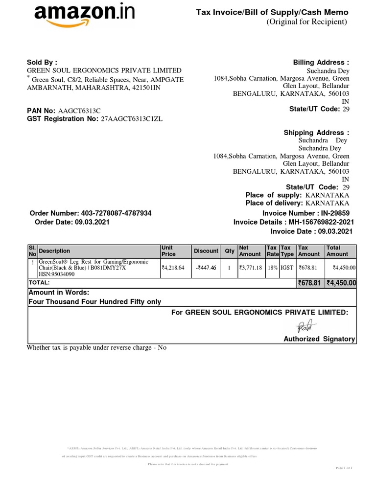 2.1 Purchase Invoice For Leg Rest On Mar2021 | PDF | Invoice | Value ...