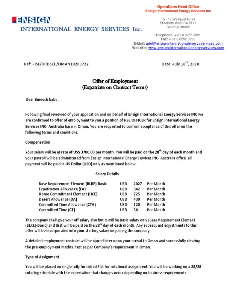 Oman Employment Offer for HSE Officer | PDF | Employment | Workweek And ...