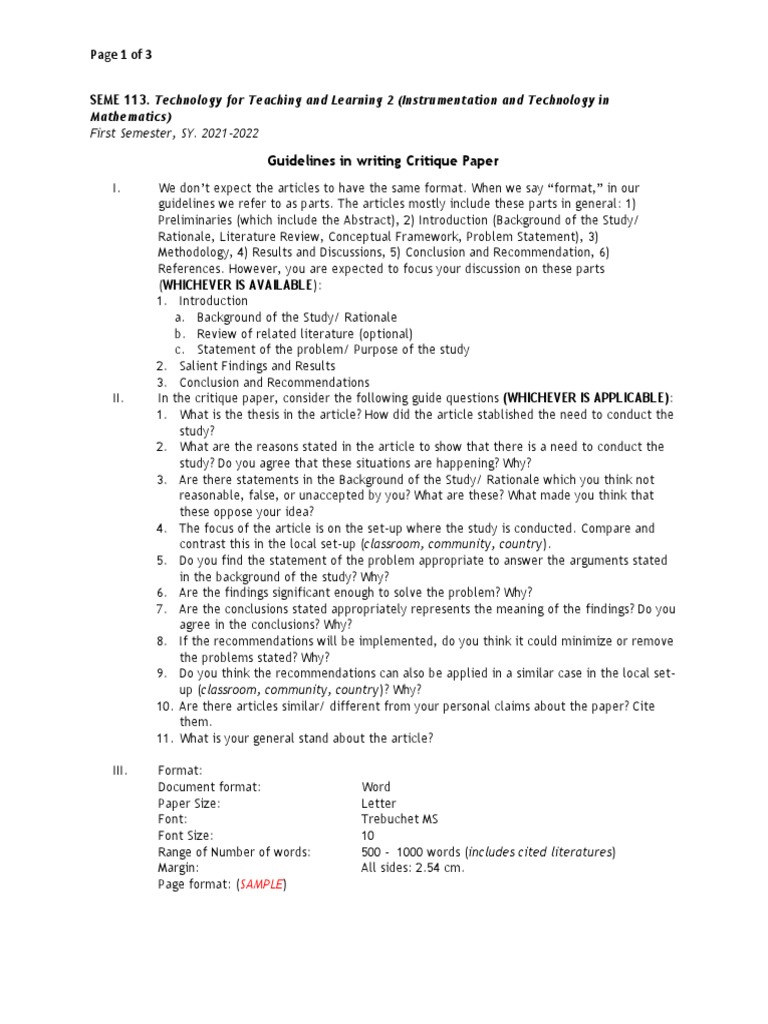 Critique Guidelines for E-Learning in Math | PDF | Educational ...