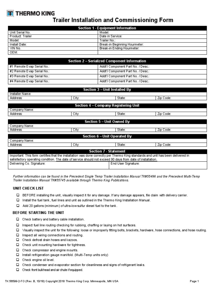 Trailer Installation and Commissioning Form | PDF | Electrical Wiring ...