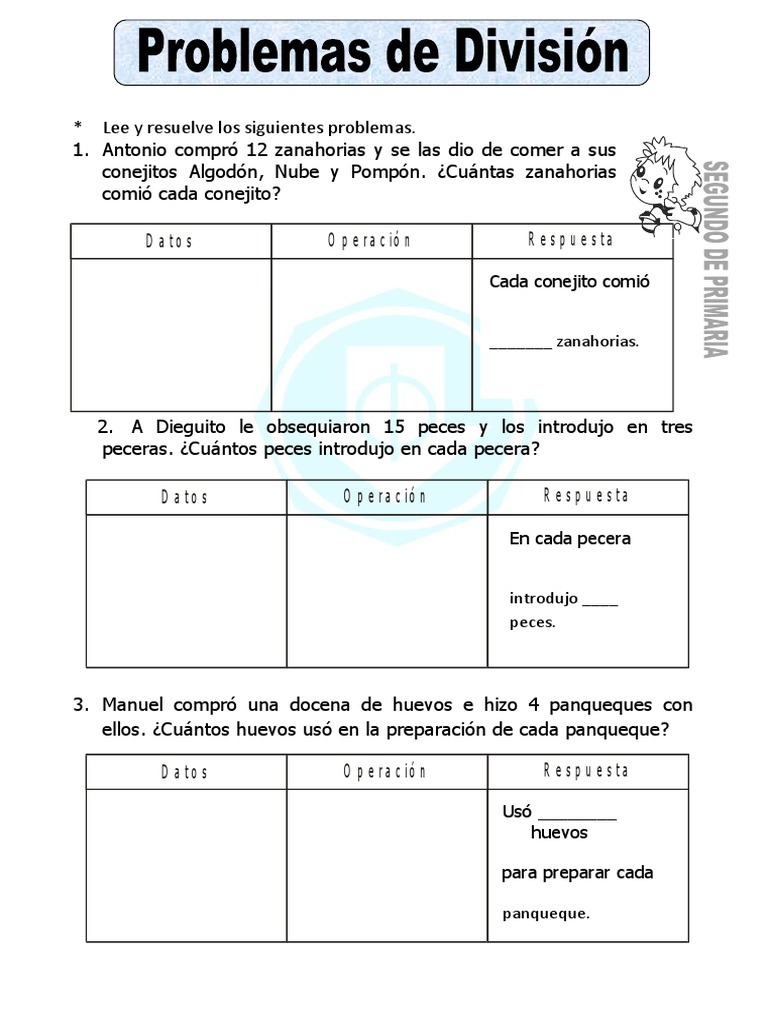 Ficha de Problemas de Division para Segundo de Primaria | PDF