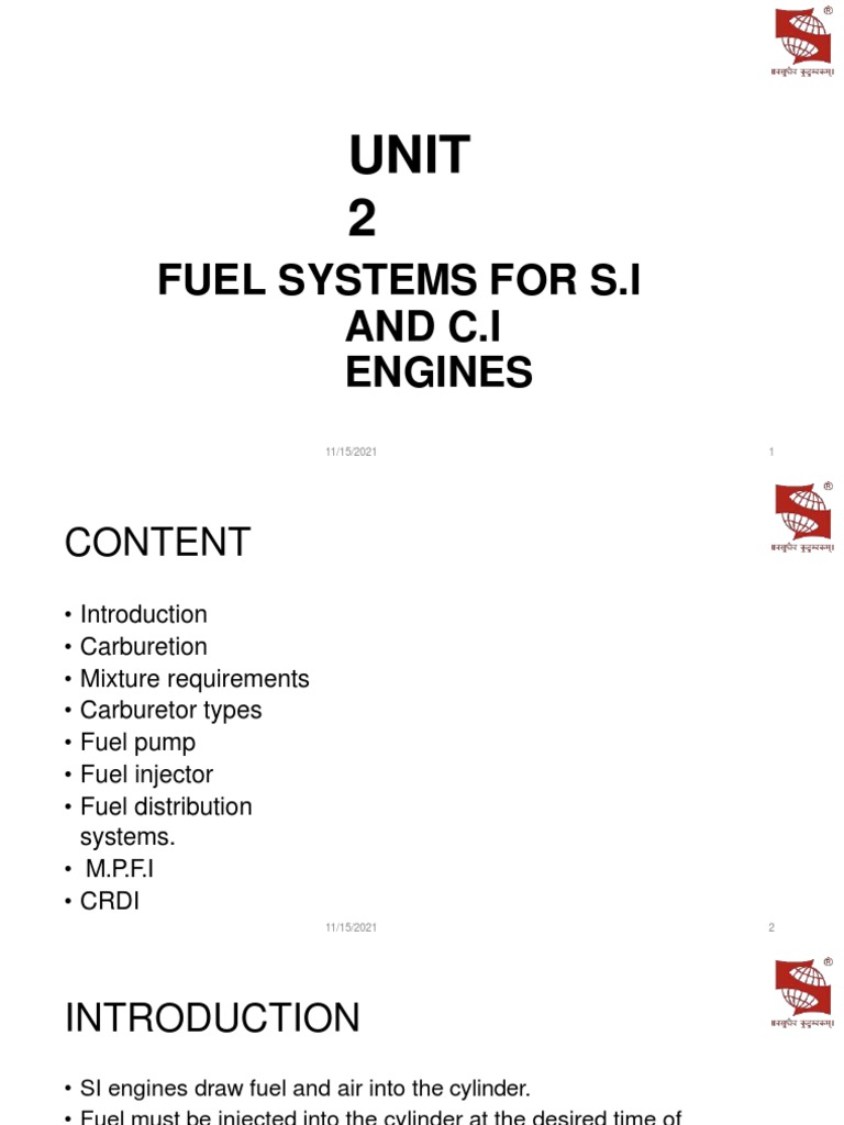 Unit 2 Fuel System For SI & CI Engine | PDF | Carburetor | Fuel Injection