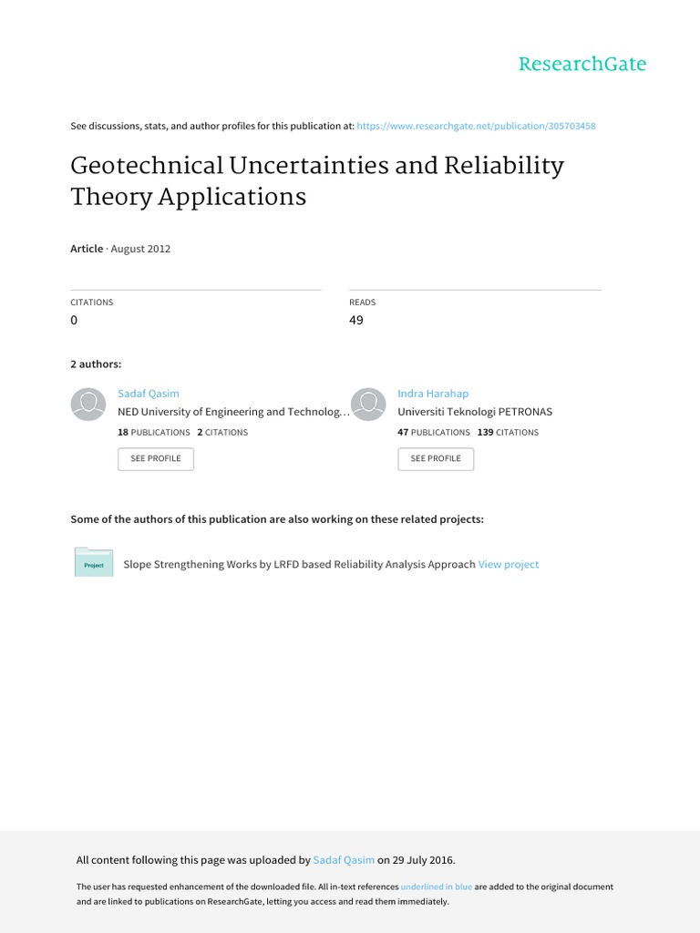 Geotechnical Uncertainties and Reliability Theory Applications | PDF ...