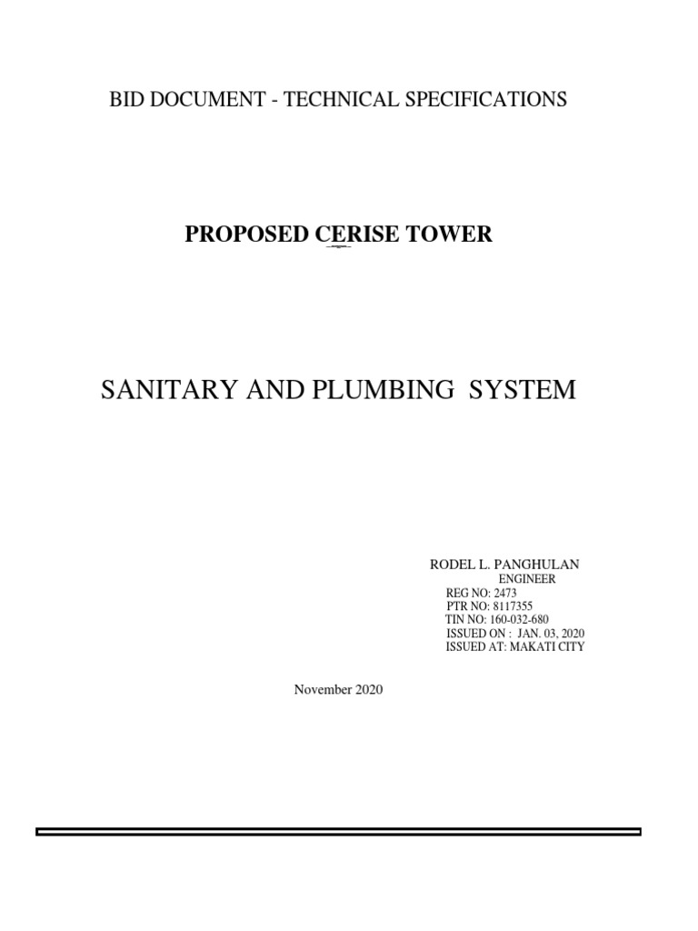 Sanitary and Plumbing System: Proposed Cerise Tower | PDF | Pipe (Fluid ...