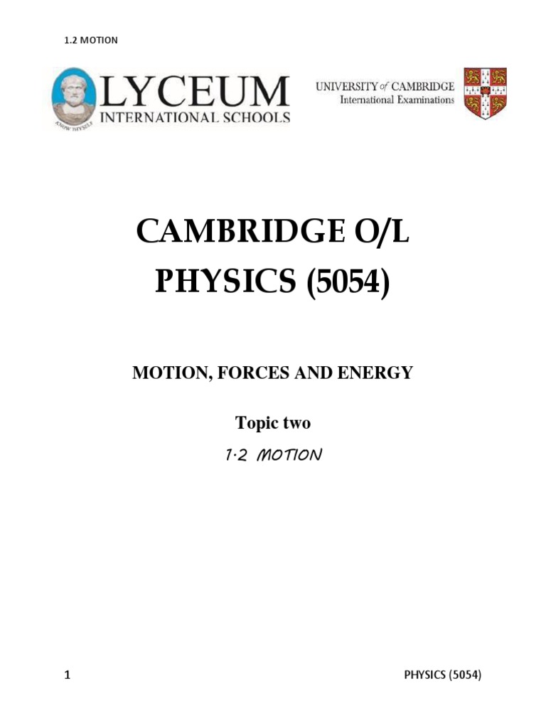 Cambridge O/L PHYSICS (5054) : Motion, Forces and Energy | PDF ...