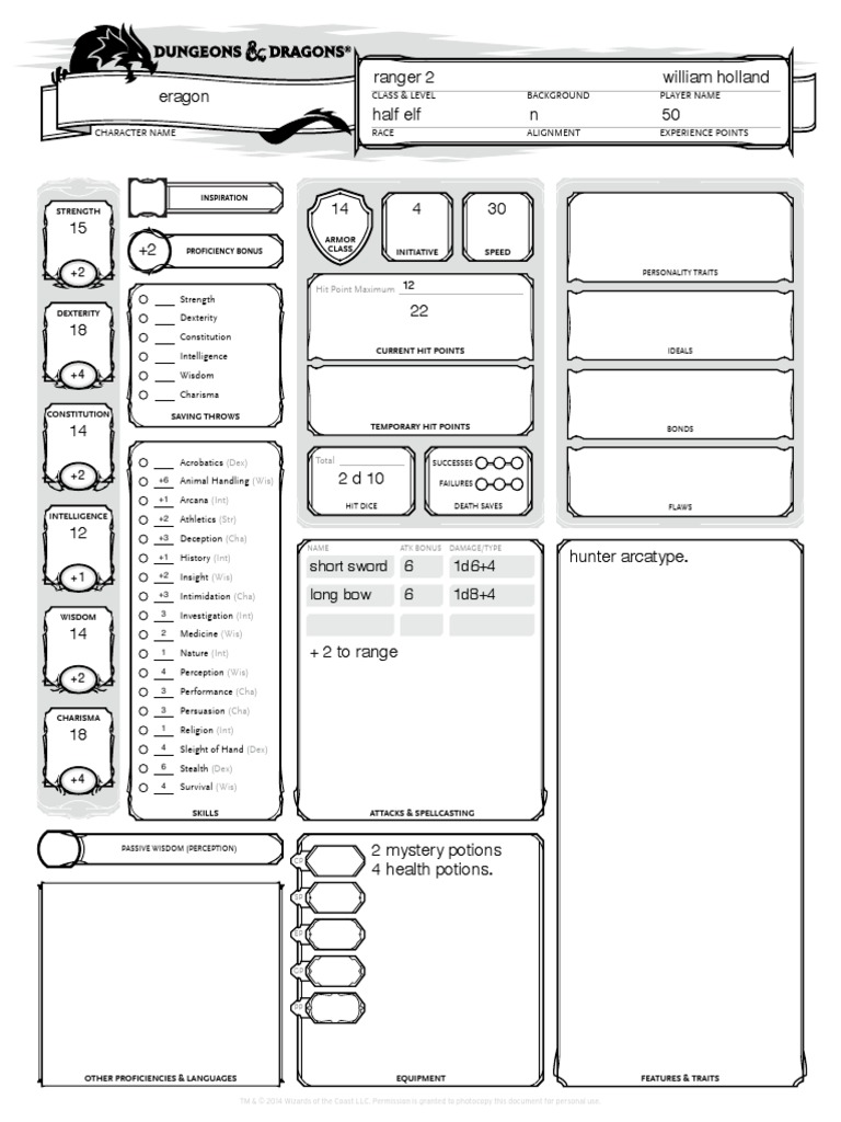 Blank Fillable Character Sheet | PDF | Gaming | Role Playing Games