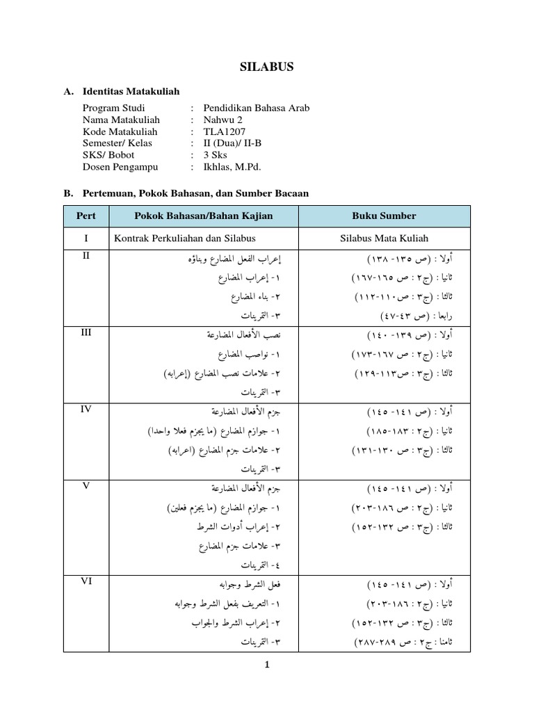 Nahwu 2 - Silabus - PRINT | PDF