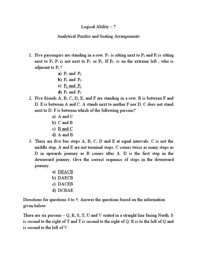 Analytical Puzzles & Seating Logic | PDF | Blue