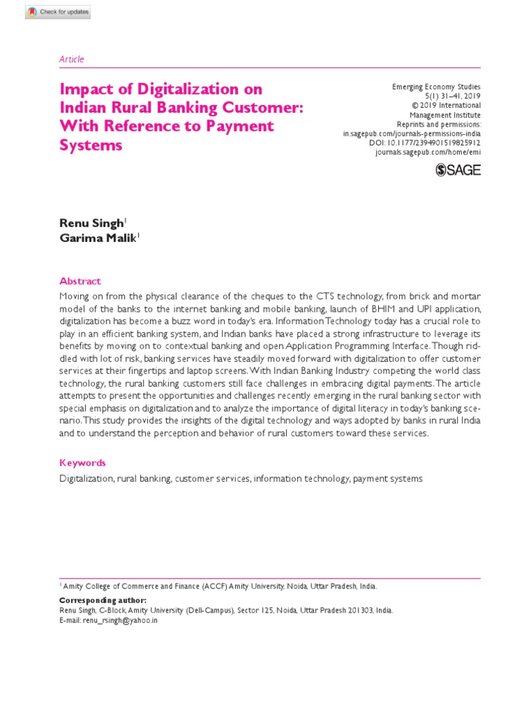 Impact of Digitalization On Indian Rural Banking Customer: With ...