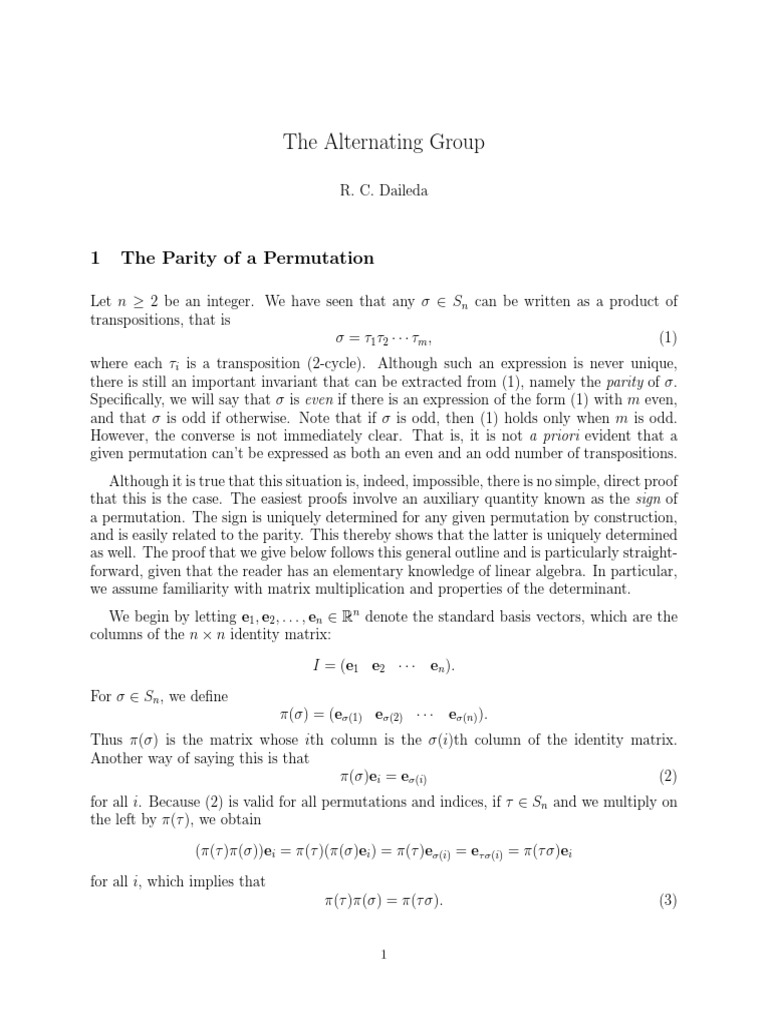Alternating Group & Parity of Permutations | PDF | Polynomial ...
