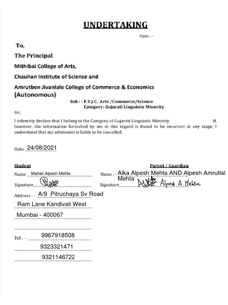 Undertaking Form | PDF