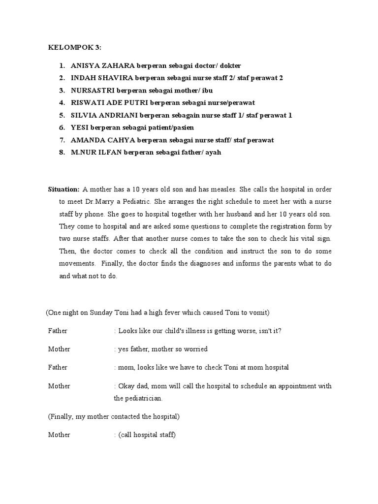 Dialog Bahasa Inggris Kelompok 3 Tiga Pdf Nursing Health Sciences