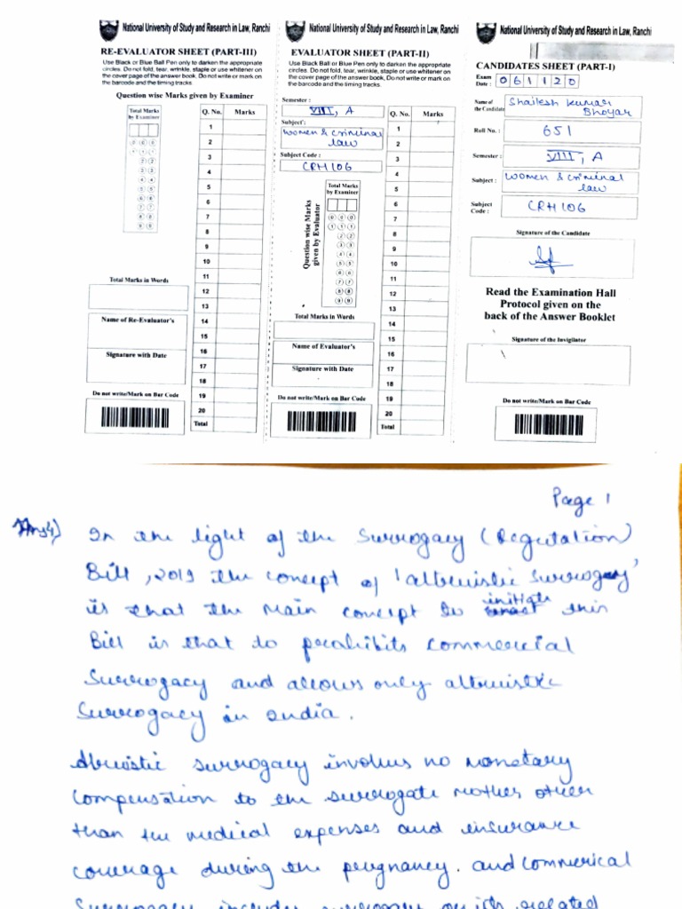 National University Law Exam Evaluator Sheet | PDF