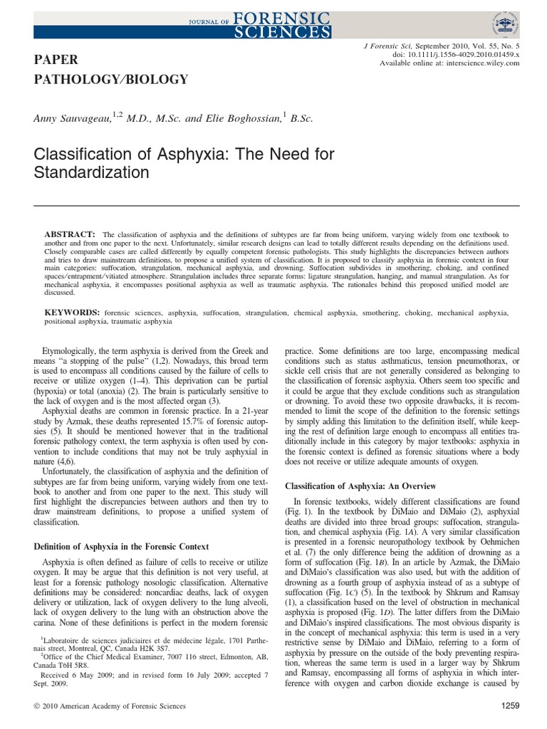 Classification of Asphyxia: The Need For Standardization: Paper ...