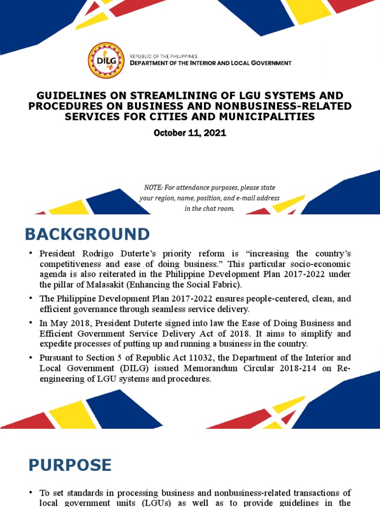 Guidelines On Streamlining of Lgu Systems and Procedures On Business ...