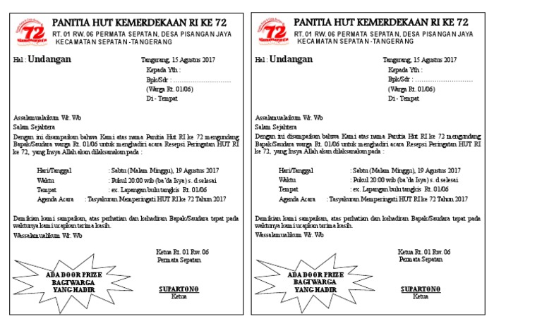 Contoh Undangan Tasyakuran Agustus 17 Agustus | PDF