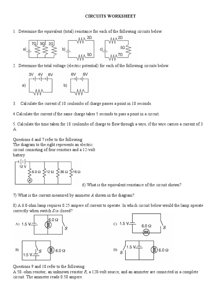 Circuits Worksheet | PDF | Electrical Network | Resistor