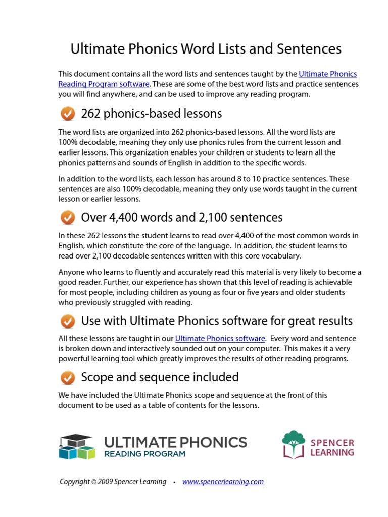 Ultimate Phonics Word Lists and Sentences | PDF | Phonics | Reading ...