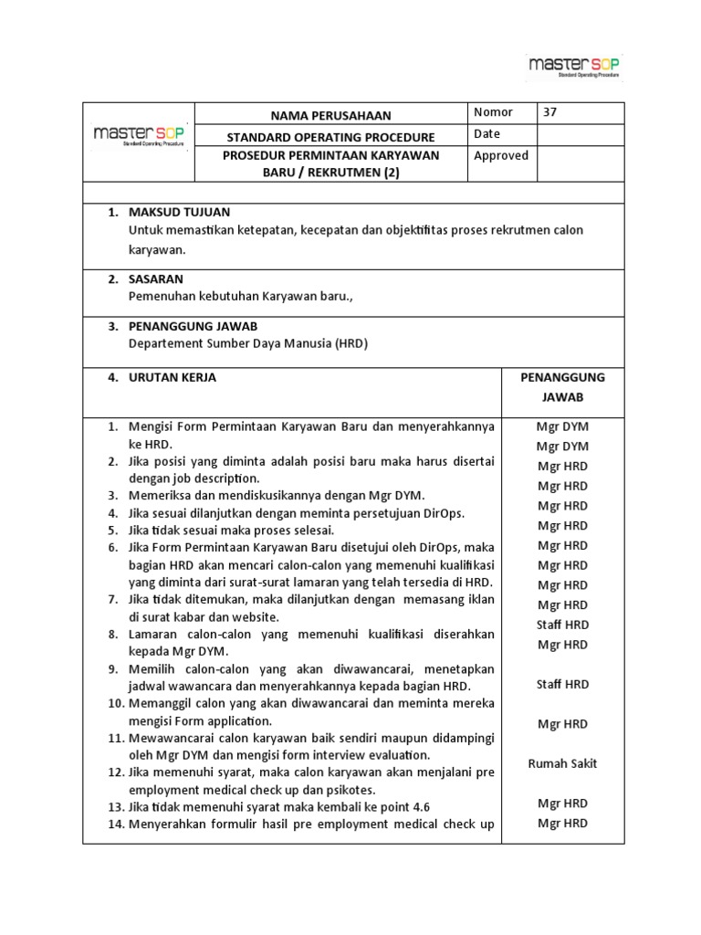 Prosedur Rekrutmen Karyawan Baru | PDF