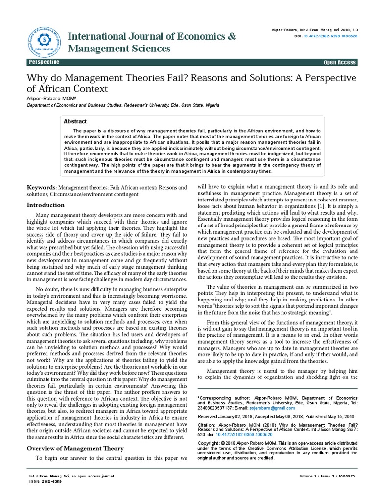 Why Do Management Theories Fail, Reasons-And-Solutions-A-Perspective-Of ...