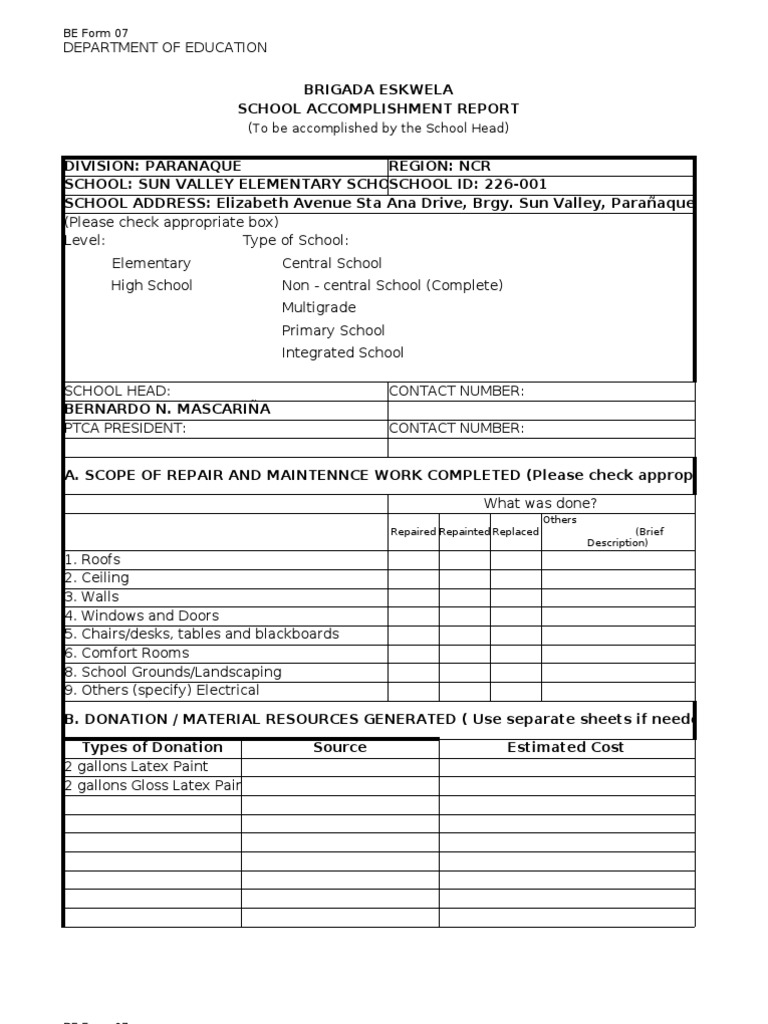 Brigada Eskwela 2010 Forms | PDF | Business