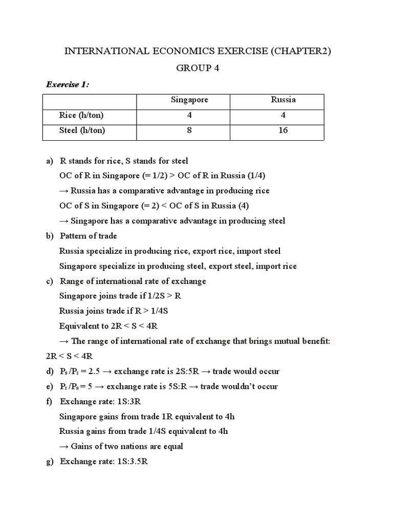 Comparative Advantage in Trade Exercises | PDF | Comparative Advantage ...