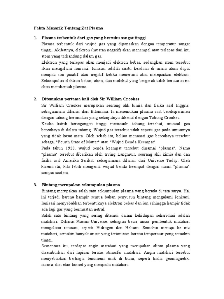 Fakta dan Wujud Zat Plasma | PDF