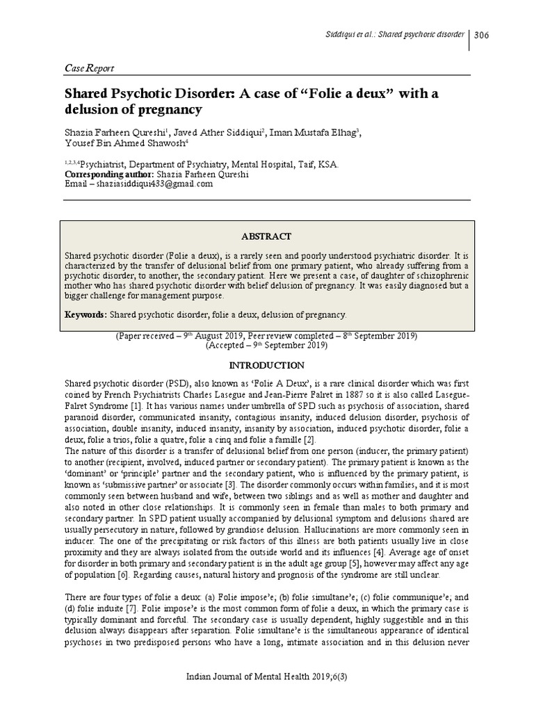 Shared Psychotic Disorder: A Case of "Folie A Deux" With A Delusion of ...