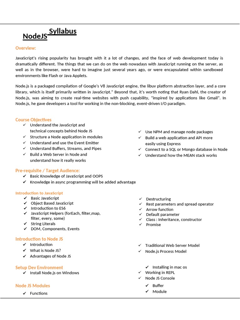 Node Syllabus | PDF | Java Script | Information Technology Management