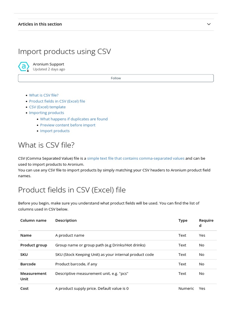 Import Products Using CSV - Aronium Help Center | PDF | Comma Separated Values | Software ...