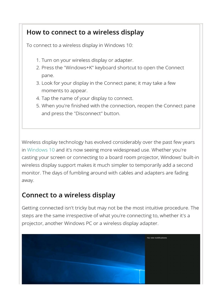 How To Connect To A Wireless Display in Windows 10 | PDF | Wireless ...