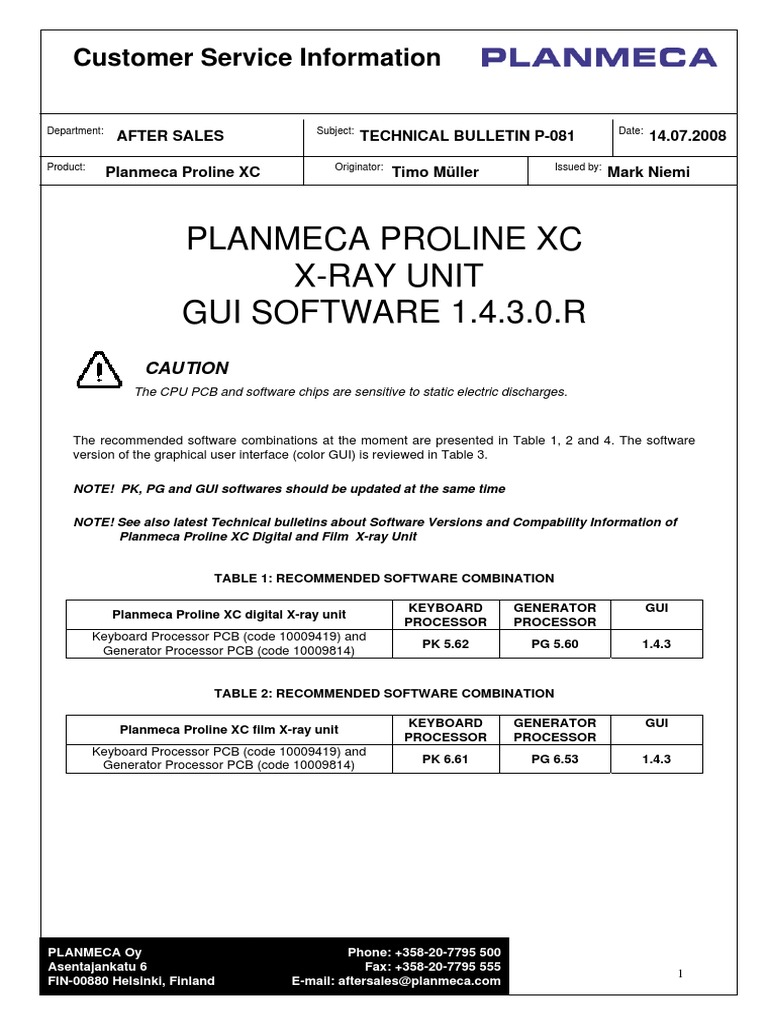 Planmeca Proline XC X-Ray Unit GUI SOFTWARE 1.4.3.0.R: Customer Service ... Planmeca Proline XC X-Ray Unit GUI SOFTWARE 1.4.3.0.R: Customer Service ...