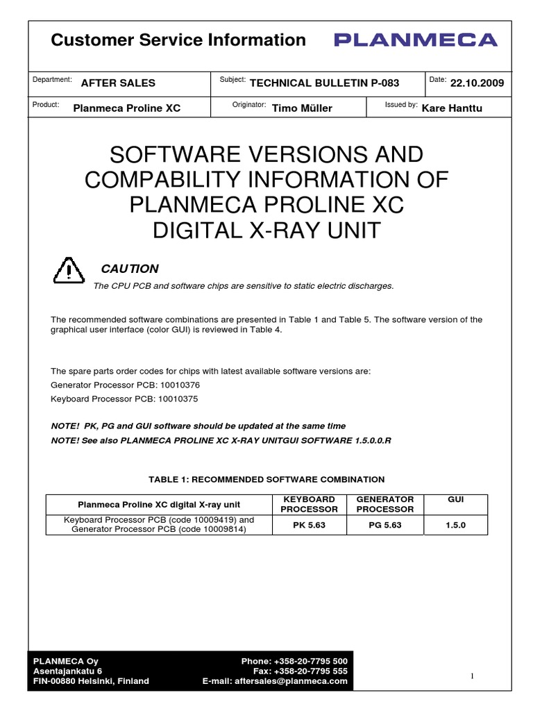 Software Versions and Compability Information of Planmeca Proline XC ...