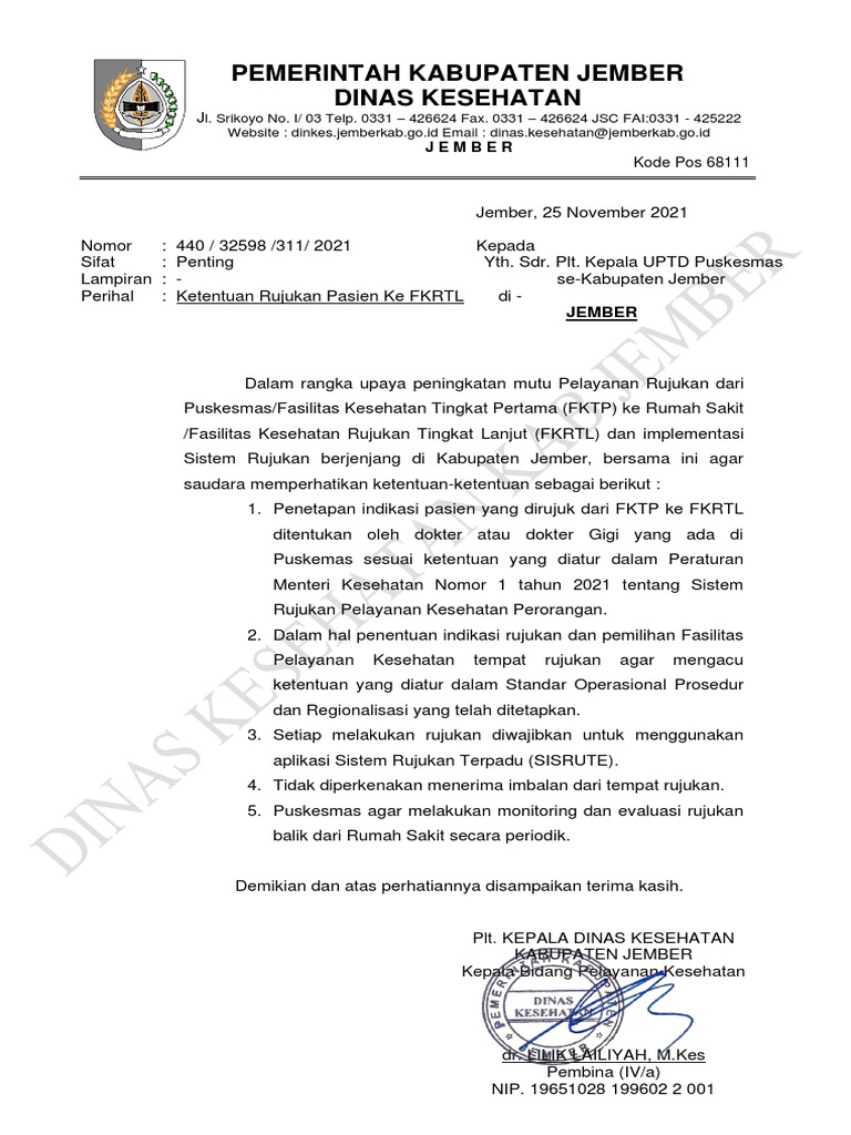 Surat Rujukan Dari FKTP Ke FKTRL | PDF