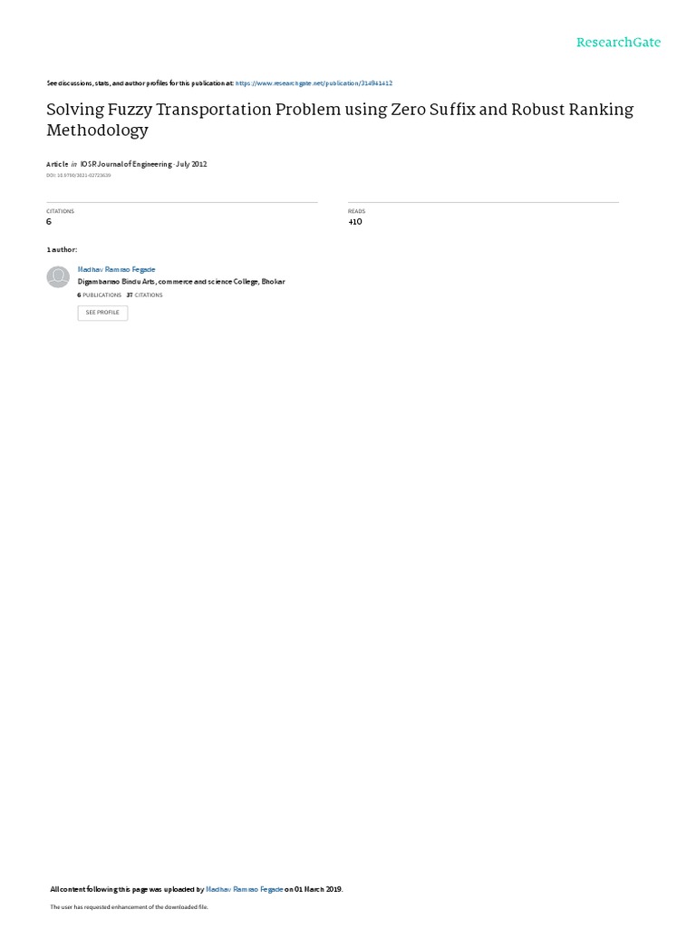 Solving Fuzzy Transportation Problem Using Zero Su | PDF | Mathematical Optimization | Fuzzy Logic
