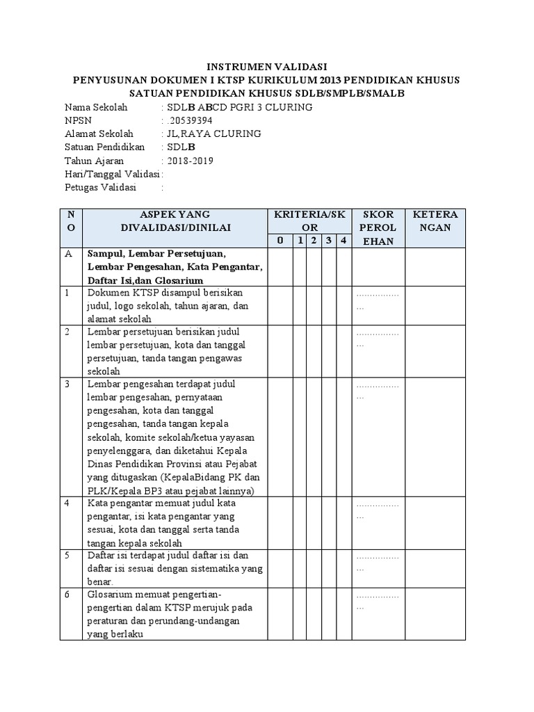 Validasi Dokumen KTSP 2013 SDLB | PDF