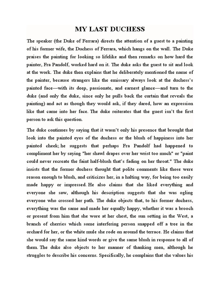 I Sem Ba Lit-My Last Duchess-Summary-Nanda Kishore | PDF