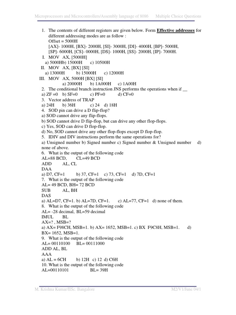 Microprocessors and Microcontrollers/Assembly Language of 8086 Multiple ...